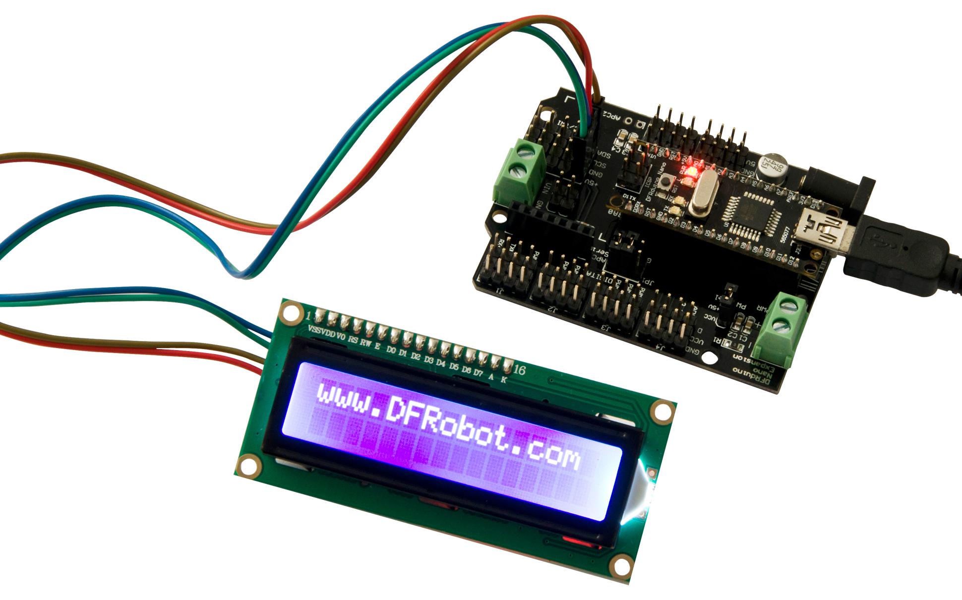 Dfr0063 Dfrobot Expansion Board I2c 16x2 Arduino Lcd Display Module Arduinogenuino Uno